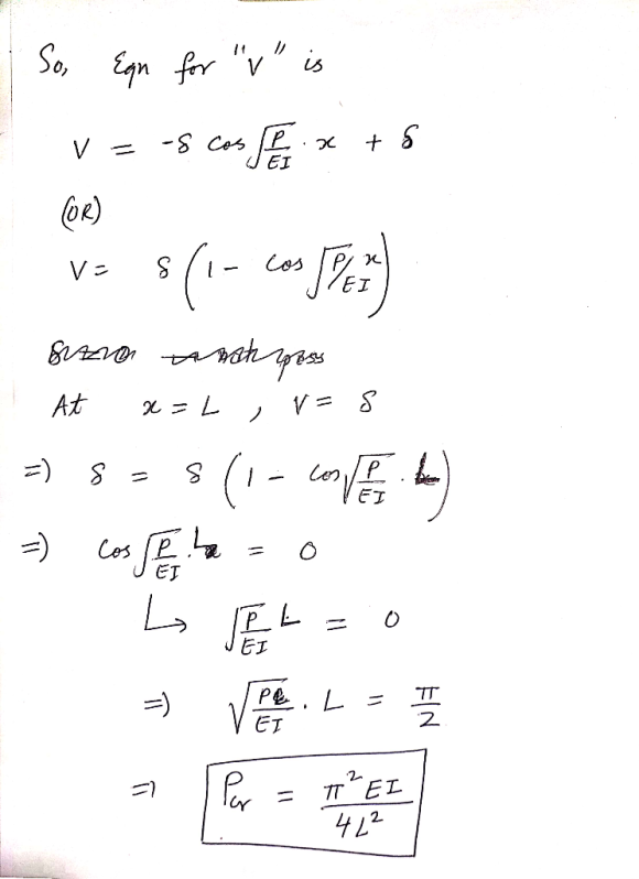 Derive the Euler Buckling Load and the Euler critical buckling stress ... Derive the Euler Buckling Load and the Euler critical buckling stress ...