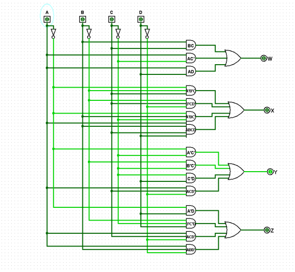 Design a combinational circuit with four inputs (A, B, C and D) and ... Design a combinational circuit with four inputs (A, B, C and D) and ...