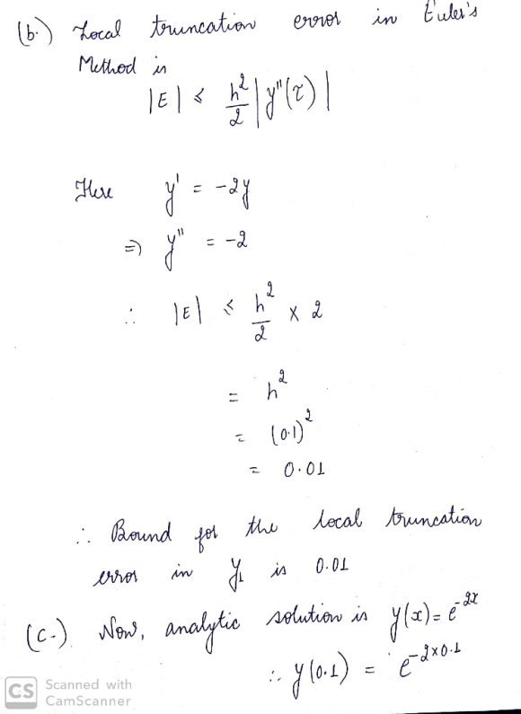 Euler S Method Consider The Initial Value Problem Y′ −2y Y 0 1 The Analytic Solution Is