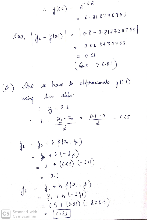 Euler S Method Consider The Initial Value Problem Y′ −2y Y 0 1 The Analytic Solution Is