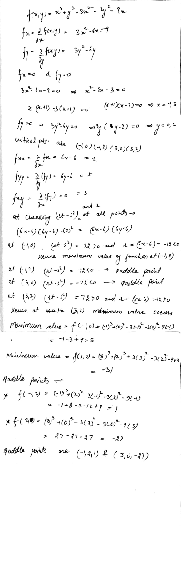 Find The Local Maximum And Minimum Values And Saddle Points Of The Function If You Have