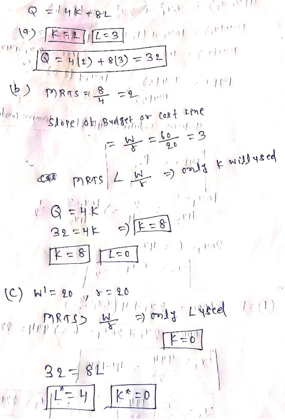 A firm produces output according to the production function: Q= F(K, L ... A firm produces output according to the production function: Q= F(K, L ...