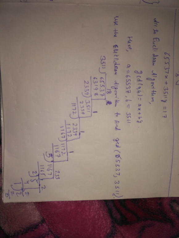 Using Euclidean Algorithm Find Integers X And Y With 65537x 3511y 17 Wizedu