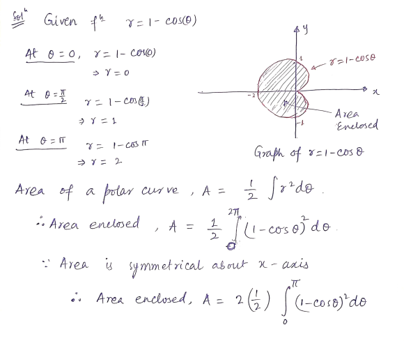 Find the area enclosed by the function r=1-cos(theta). - WizEdu Find the area enclosed by the function r=1-cos(theta). - WizEdu