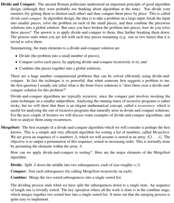 Step D Of The Divide And Conquer Strategy I E Combine The Solutions To Smaller Instances Of
