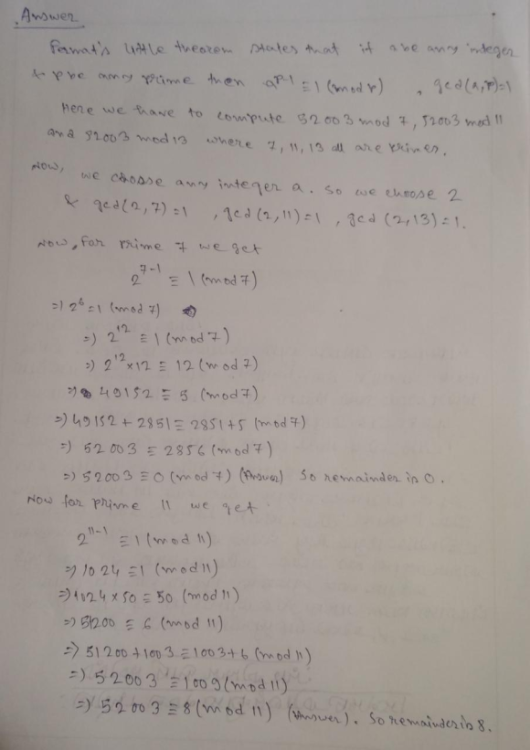 A Use Fermat s Little Theorem To Compute 52003 Mod 7 52003 Mod 11 a-use-fermat-s-little-theorem-to-compute-52003-mod-7-52003-mod-11