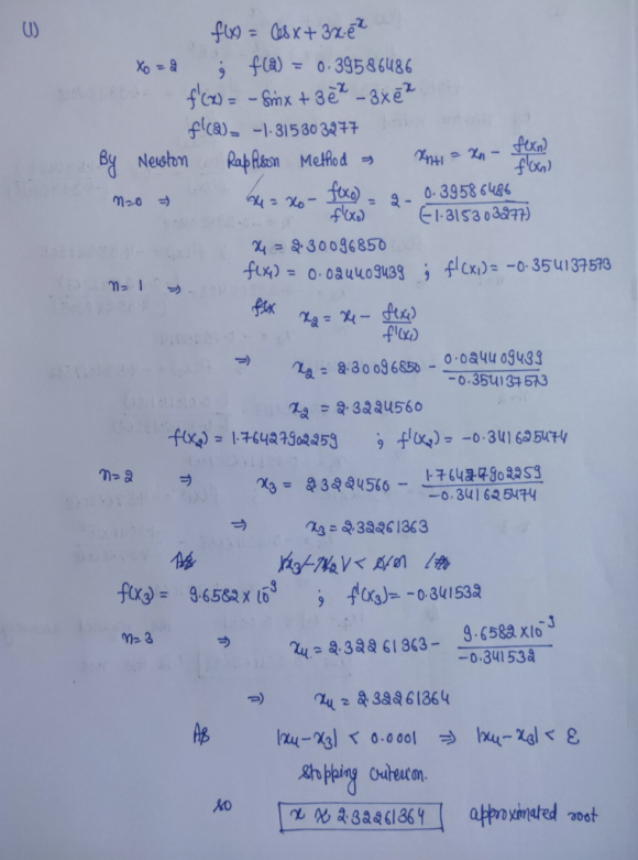 Given Cos X 3xe X 0 Using Newton Raphson Method Find 1 The