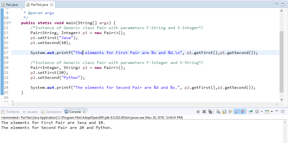 Write A Generic Class Pair Which Has Two Type Parameters—f Ands—each Representing The Type Of 7158