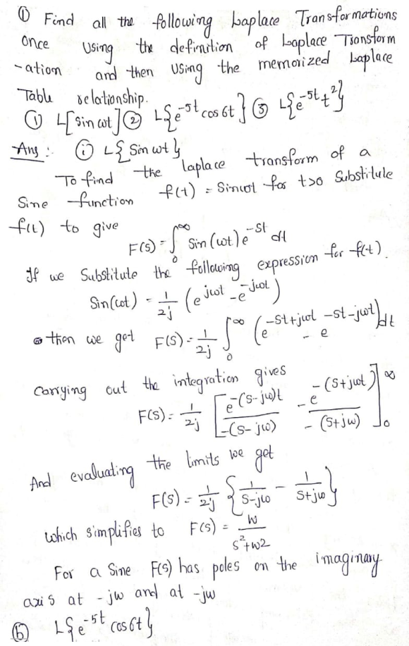 Find All the following Laplace Transformations once using the ... Find All the following Laplace Transformations once using the ...