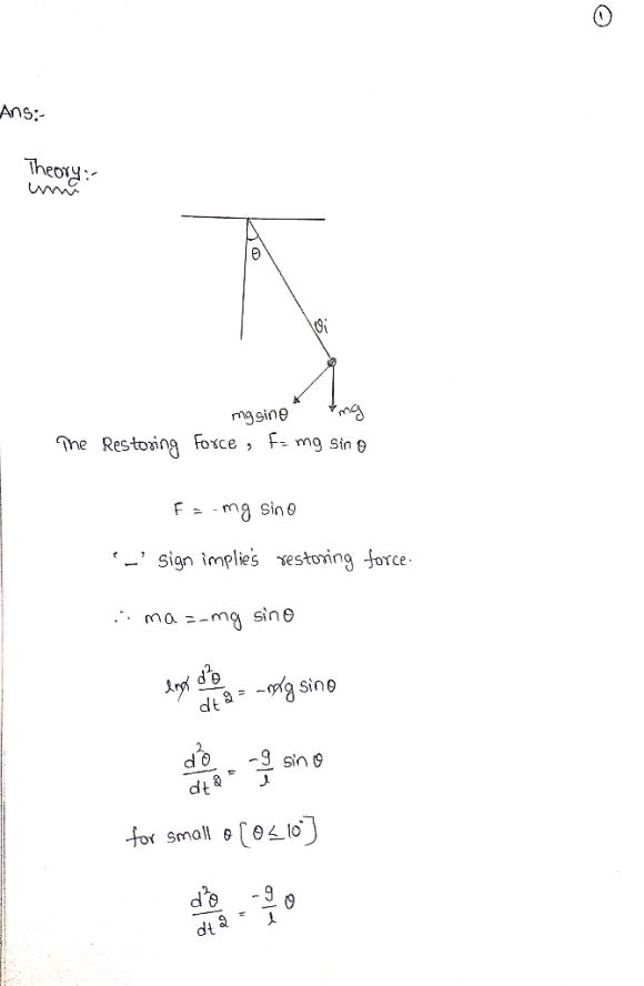 Lab Report-Simple Pendulum- Physics 1401 and 2425 Describe and perform ... Lab Report-Simple Pendulum- Physics 1401 and 2425 Describe and perform ...