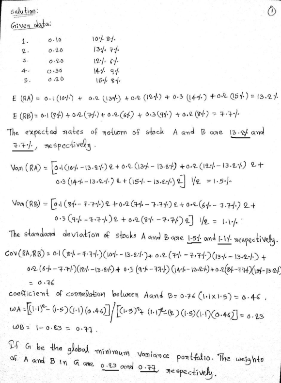 Consider the following probability distribution for stocks A and B ... Consider the following probability distribution for stocks A and B ...