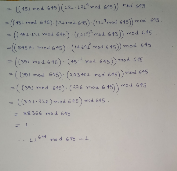Use Algorithm Modular Exponentiation To Find 11 644 Mod 645 Wizedu