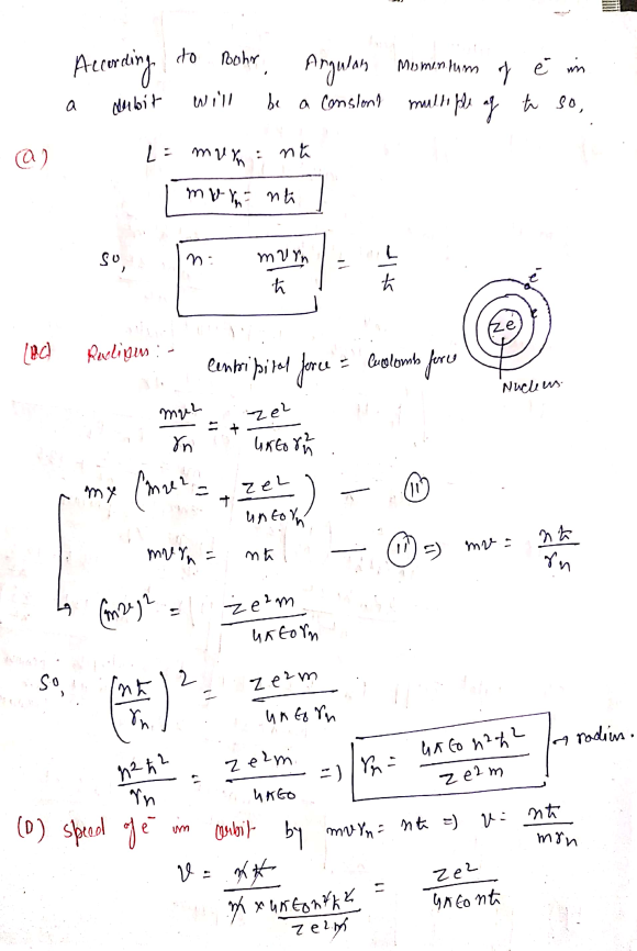 A Hydrogen Atom Has An Angular Momentum Of According To The Bohr Model Determine A The