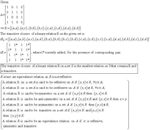 Given The Following Adjacency Matrix A For Nodes A B C And D Find The Transitive Wizedu