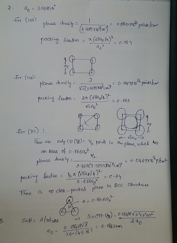 A Determine The Linear Density For Bcc Lithium Which Has A Lattice