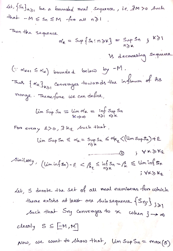 Prove That If A Sequence Is Bounded Then Limsup Sn Is A Real Number Wizedu