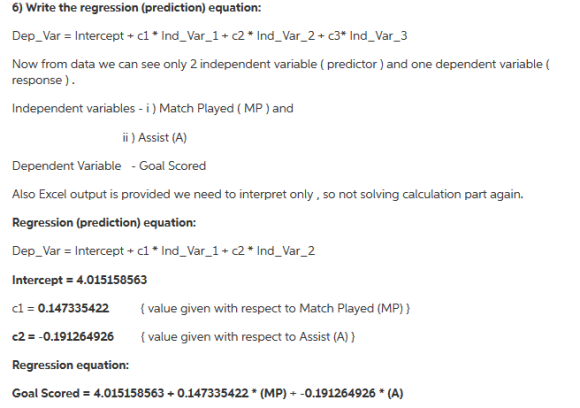 6) Write the regression (prediction) equation: Dep_Var = Intercept + c1 ... 6) Write the regression (prediction) equation: Dep_Var = Intercept + c1 ...
