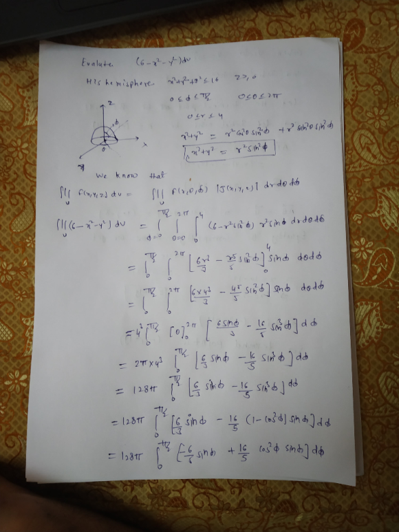 Use spherical coordinates. Evaluate (6 − x2 − y2) dV, where H is the ... Use spherical coordinates. Evaluate (6 − x2 − y2) dV, where H is the ...