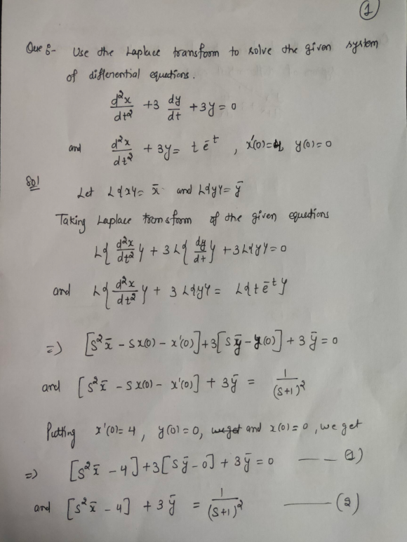 Use the Laplace transform to solve the given system of differential ... Use the Laplace transform to solve the given system of differential ...