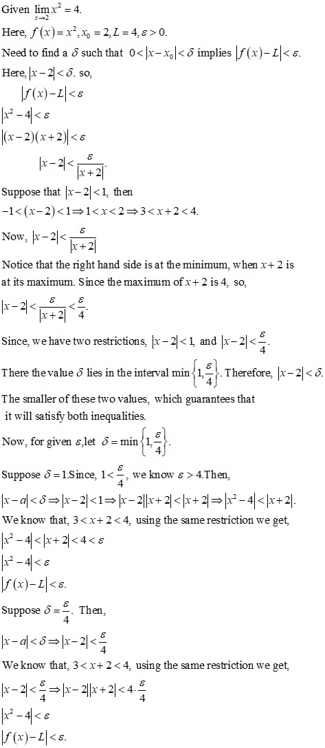 Using the epsilon-delta definition prove Lim of x^2 =4 when x ... Using the epsilon-delta definition prove Lim of x^2 =4 when x ...
