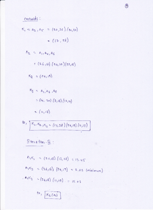 Use The K Means Algorithm And Euclidean Distance To Cluster The Following Eight Examples Into
