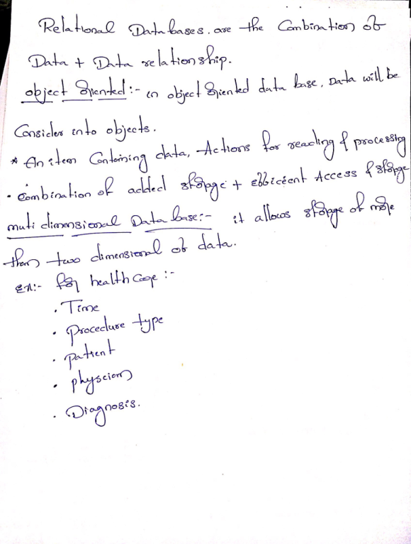 How About The Differences Between Relational Object Oriented And Multidimensional Databases In