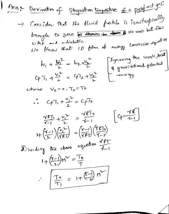 Working from first principles, derive an expression for the stagnation ... Working from first principles, derive an expression for the stagnation ...