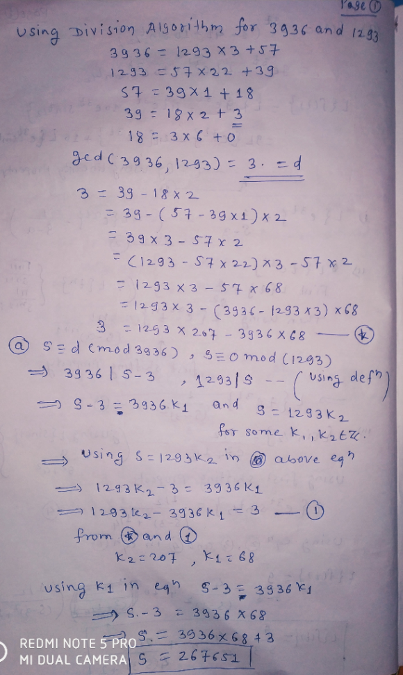 Use Euclids Algorithm To Find Integers X Y And D For Which 3936x 1293y Wizedu