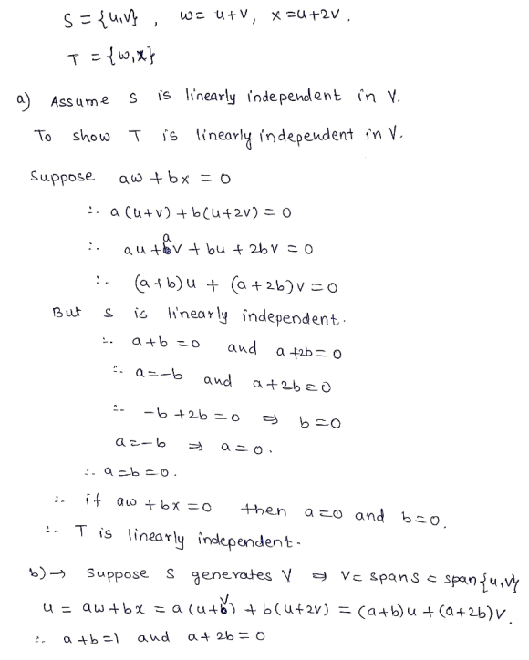 1 Suppose That V Is A Vector Space And That S {u V} Is A Set