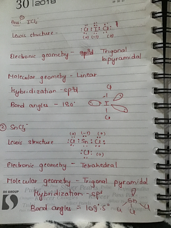 1 Draw The Lewis Structure Determine The Molecular Geometry And