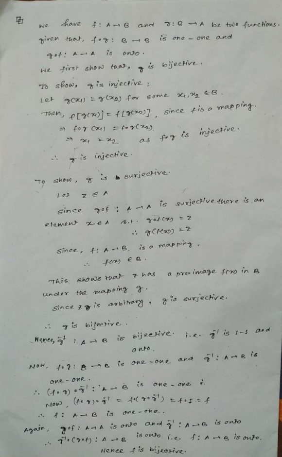 Let F A B And Gb A Be Functions Prove That If Fog Is One To One Wizedu